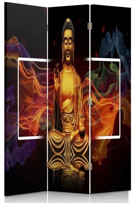 Ozdobný paraván Buddha Zlatá abstrakce - 110x170 cm, třídílný, klasický paraván