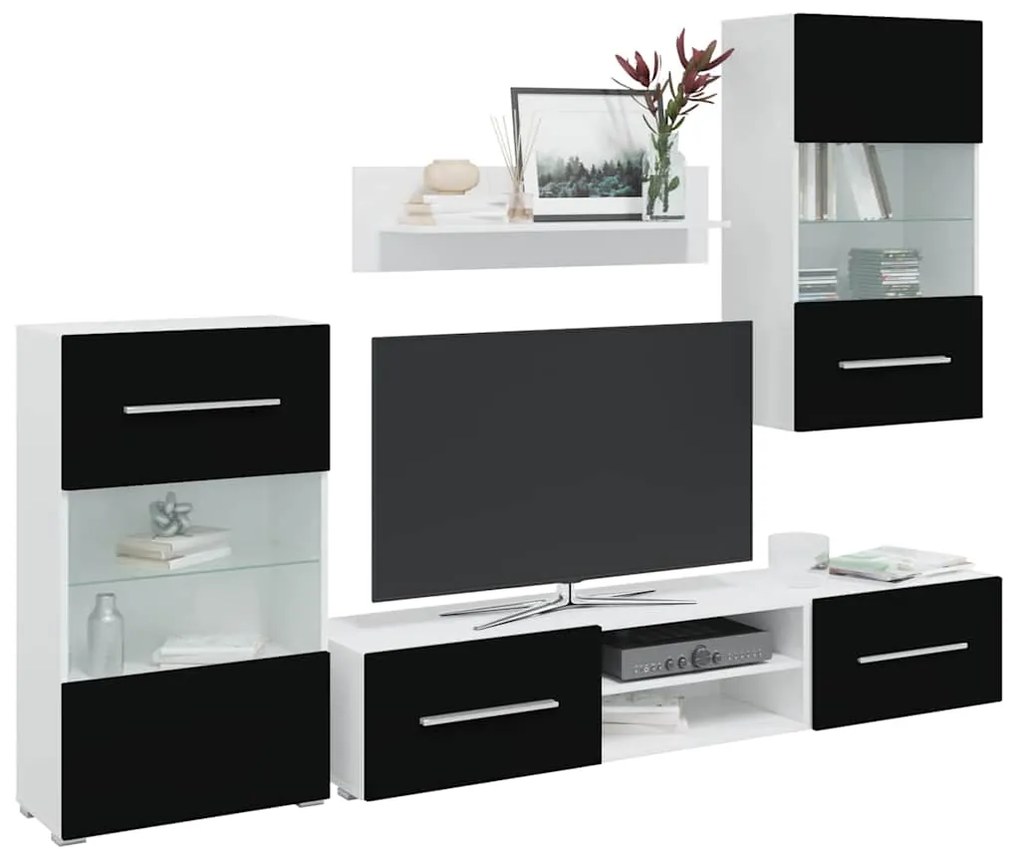 5dílná TV stolky s LED osvětlením matné černé kompozitní dřevo 3324230