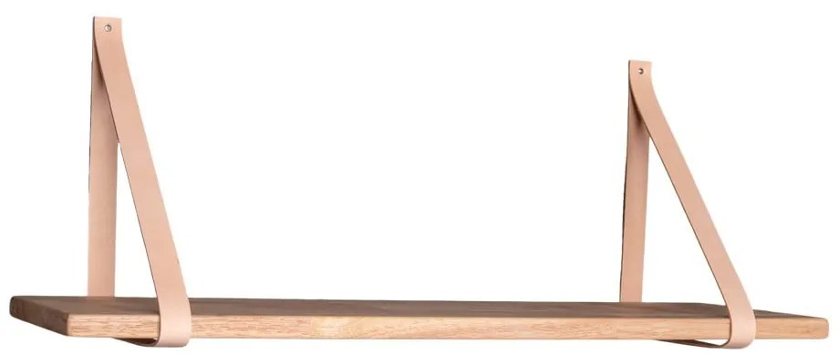 Dřevěná police s hnědými koženými úchytkami House Nordic Forno, 120 x 20 cm