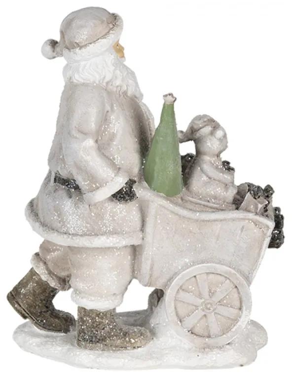 Vánoční dekorativní soška Santy s vozíkem s pejskem – 12x8x15 cm