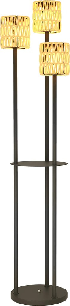 Outsunny Solární stojací lampa z ratanu, solární lampy s čidlem světla, 3 světla, solární svítilna v boho stylu, IP44, Ø37 x 144H cm