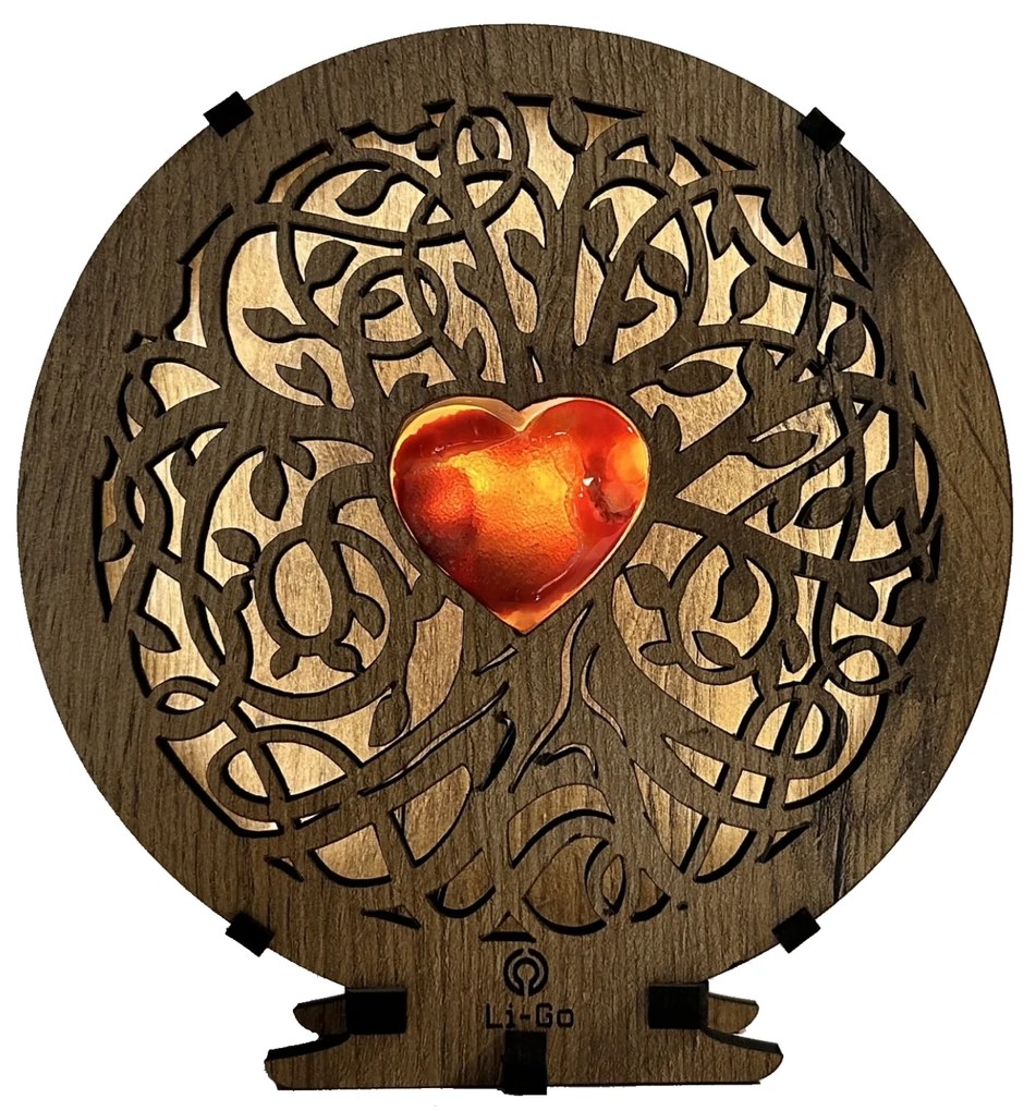 Li-Go "Strom života s achátovým srdcem" lampa s dvojitým podsvícením 20x22cm provedení povrchu: dub