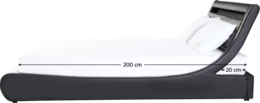 Manželská postel s RGB LED osvětlením, černá, 160x200, FELINA