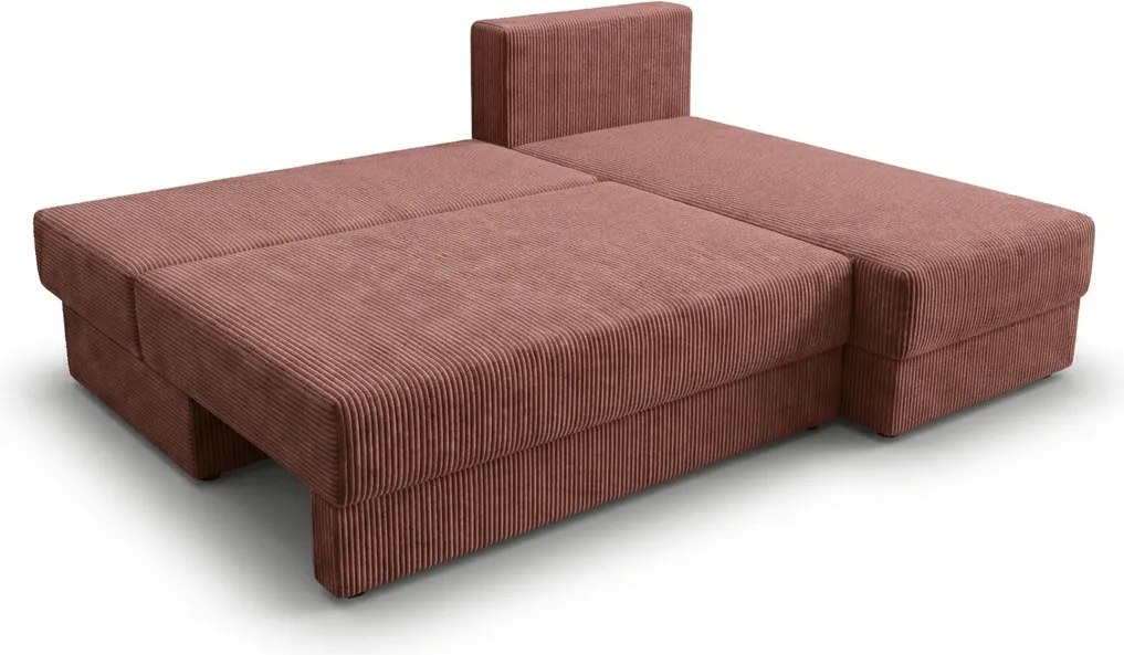 Rozkládací oboustranná sedací souprava do L TAVERO SLIM 201x140 cm, tmavě růžová