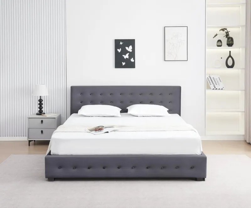 Postel MINDY 180x200, šedá Velvet látka s úložným prostorem Kondela 0000399608
