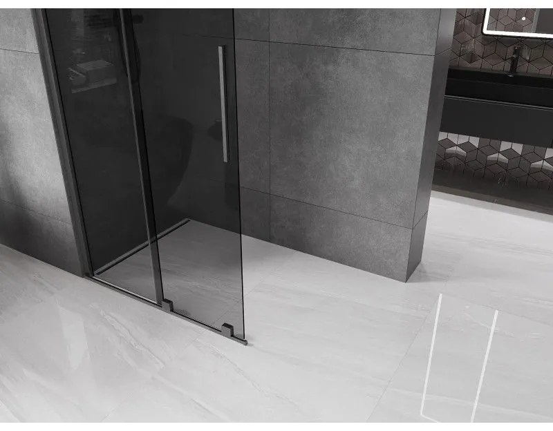 Mexen Velar, sprchová zástěna s posuvnými dveřmi Walk-in 90 x 200 cm, 8mm šedé sklo, grafit broušený, 871-090-000-43-66