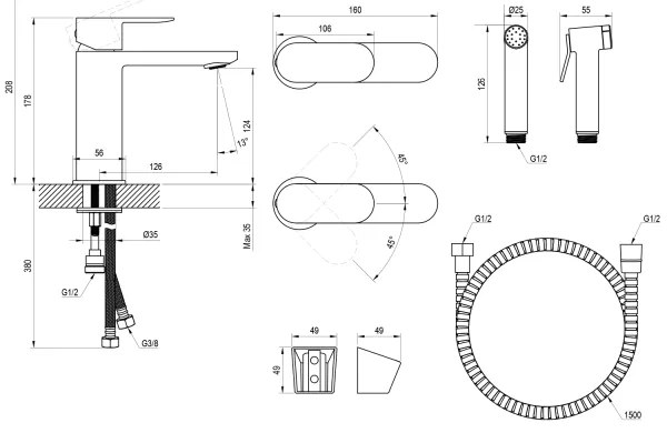 Ravak X070450 - Umyvadlová baterie s bidetovou sprškou CHROME lesklý chrom