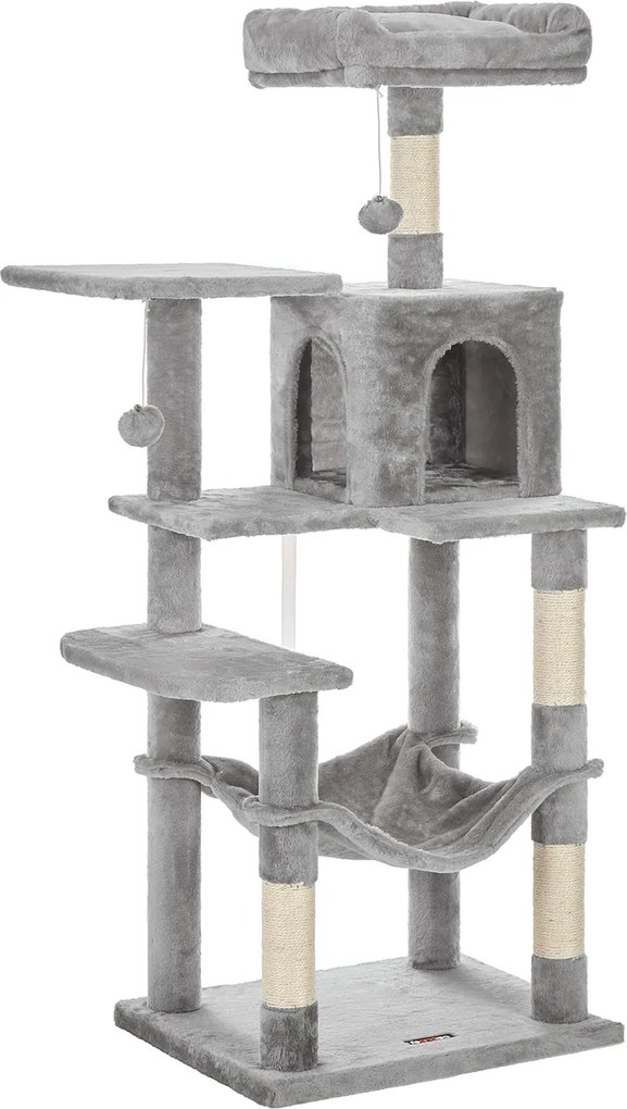 Kočičí strom DÁRIUS, 55x45x143cm, bledá šedá SongmicsHome