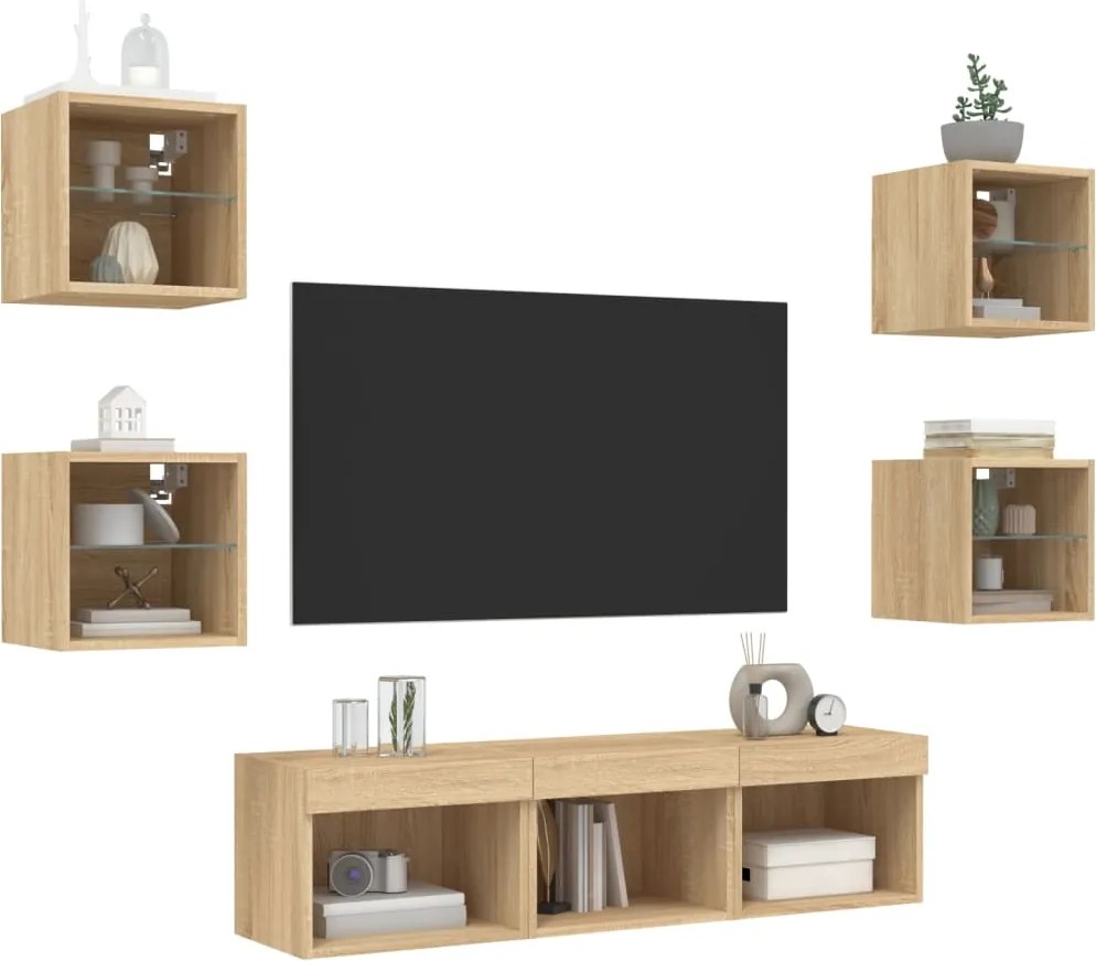 7dílná obývací stěna s LED dub sonoma kompozitní dřevo 3216585