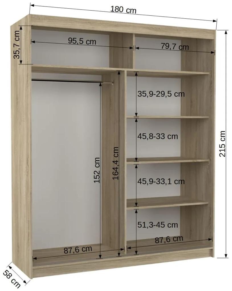 Šatní skříň s posuvnými dveřmi Olivier - 180 cm Barva: dub Sonoma