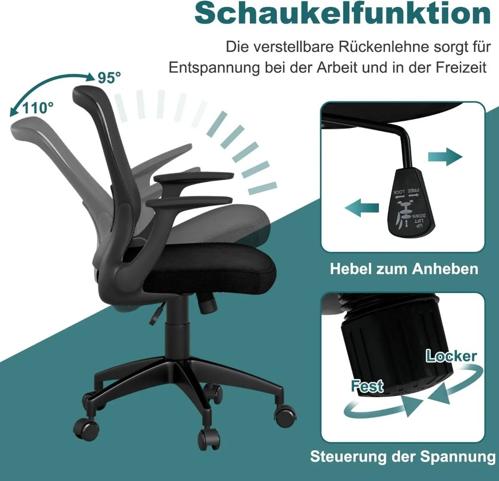 Costway Kancelářské křeslo ergonomické otočné křeslo se sklopnými područkami