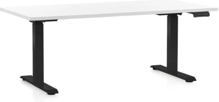 Výškově nastavitelný stůl OfficeTech D, 160 x 80 cm, černá podnož, bílá