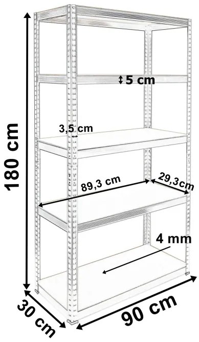 Regál CONOR 180x90x30 cm stříbrný