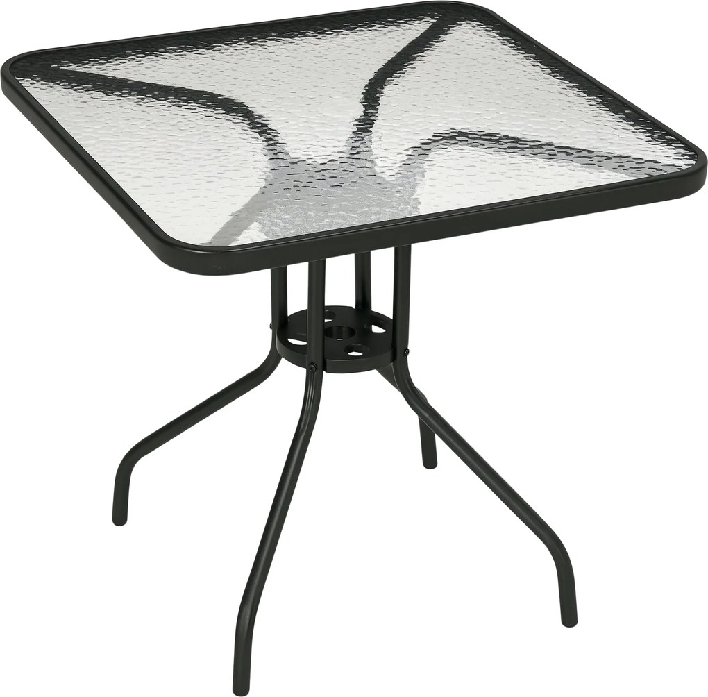 Outsunny Zahradní Stůl S Odnímatelným Kovovým Deskou 76x76 cm Voděodolný Čtvercový Stůl s Otvorem na Slunečník, Protiskluzový Stůl pro Dekoraci, Campi