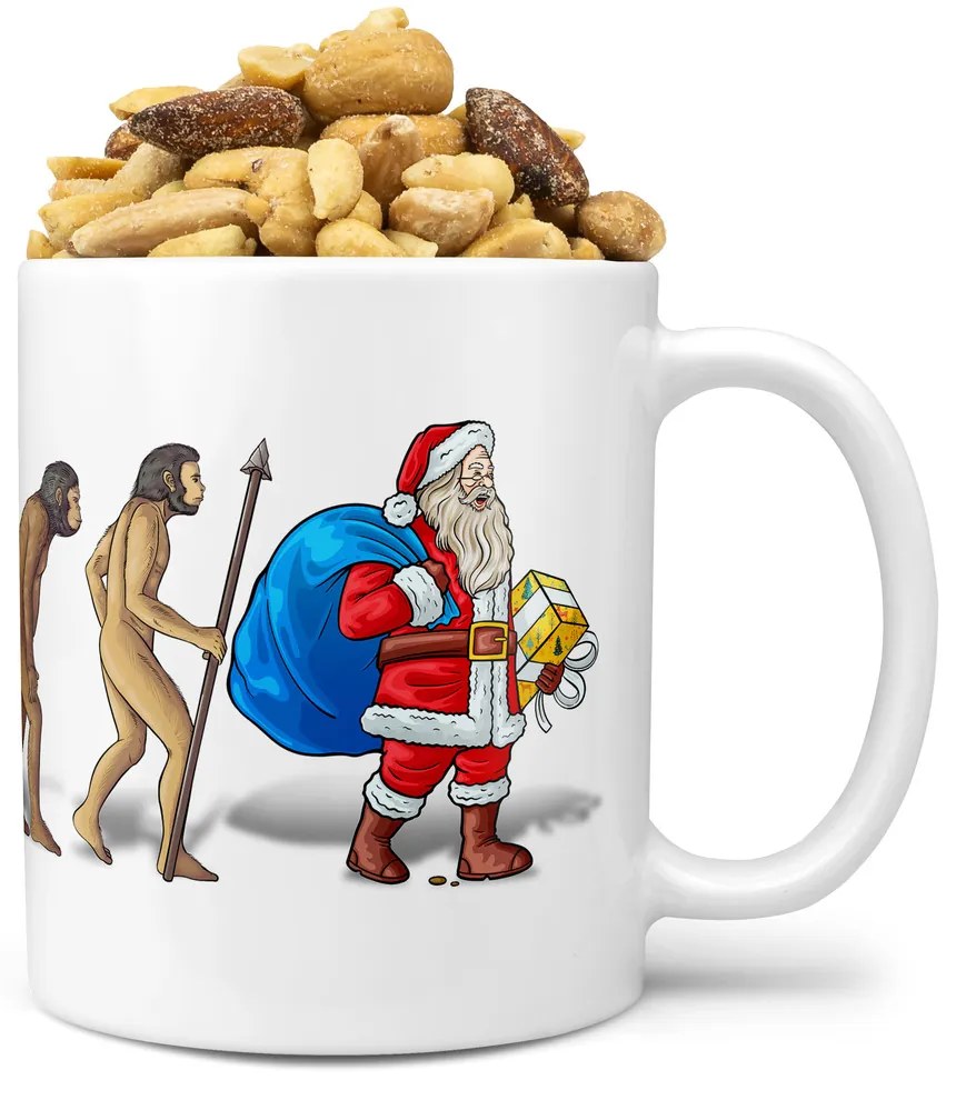 Hrnek Evoluce – Santa (Náplň hrníčku: Směs slaných oříšků)