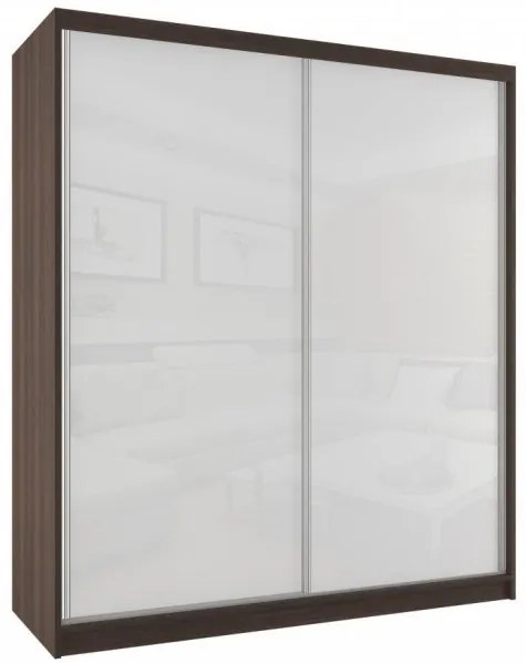 Moderní šatní skříň s posuvnými skleněnými dveřmi v bílé nebo béžové barvě - šířka 158 cm korpus kaštan 83 Kaštan - Bílá