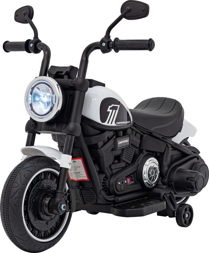 Ramiz Elektrická motorka Chopper FASTER pro děti bílá + FM rádio + audio panel + LED