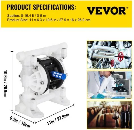 Vzduchové dvojité membránové čerpadlo 26,5 l/min 6,9 bar Polypropylenové membránové