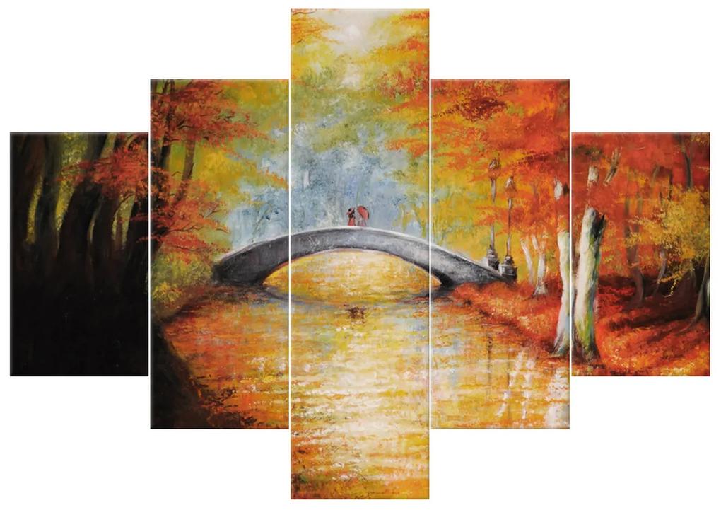 Gario Ručně malovaný obraz Po podzimním mostě - 5 dílný Rozměry: 100 x 70 cm