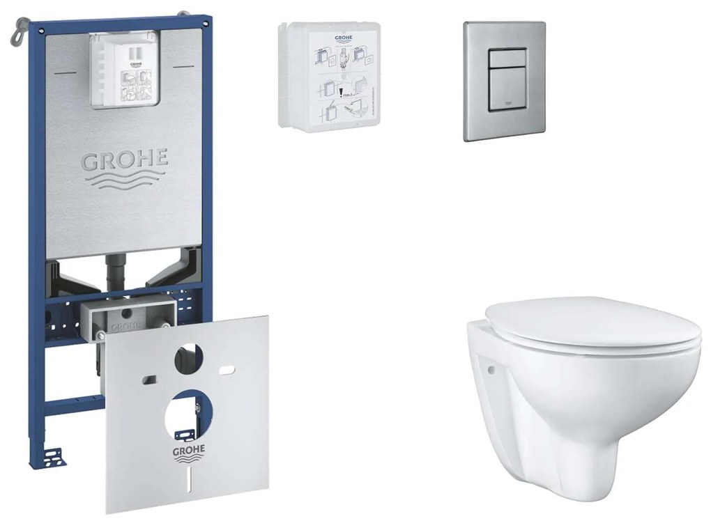 Grohe Rapid SLX - Set předstěnové instalace, klozetu, sedátka SoftClose a tlačítka Skate Cosmopolitan, kartáčovaná nerezová ocel SANI11BB2103