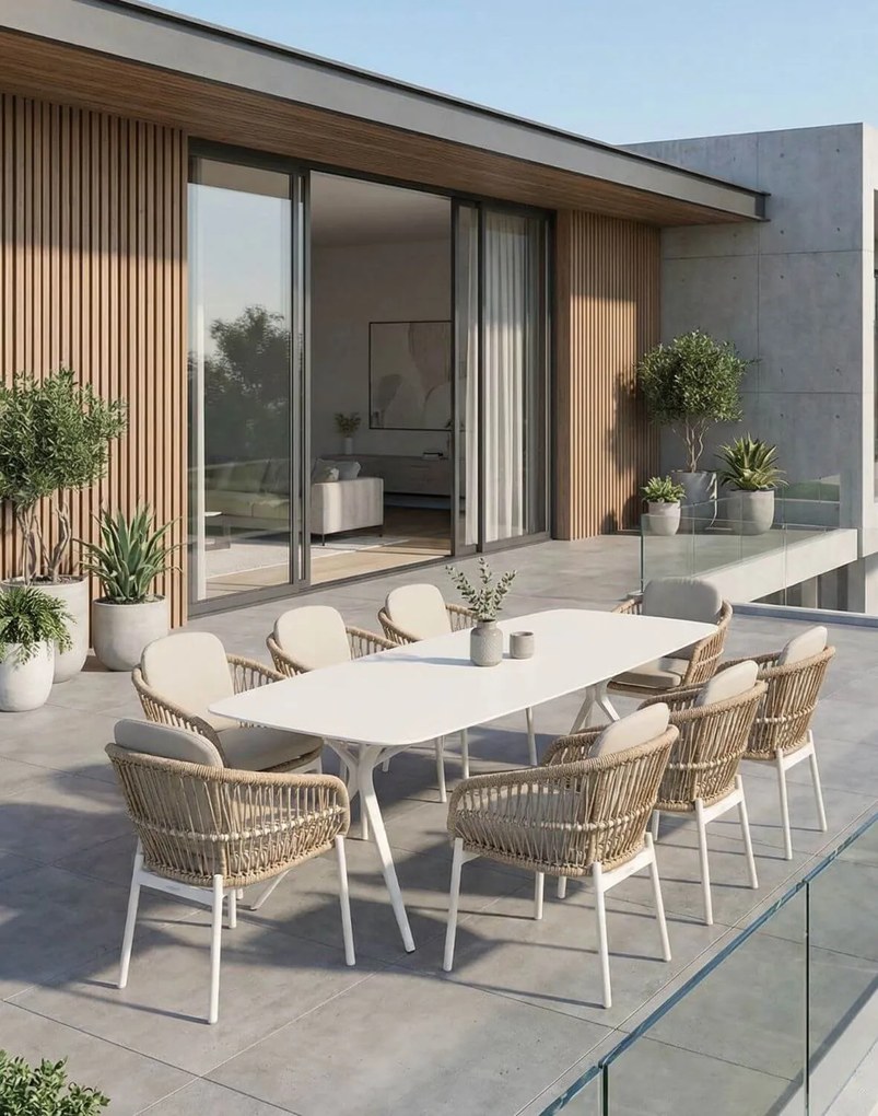 Zahradní sestava Malta: stůl 240 cm a 8 židlí z technoratanu
