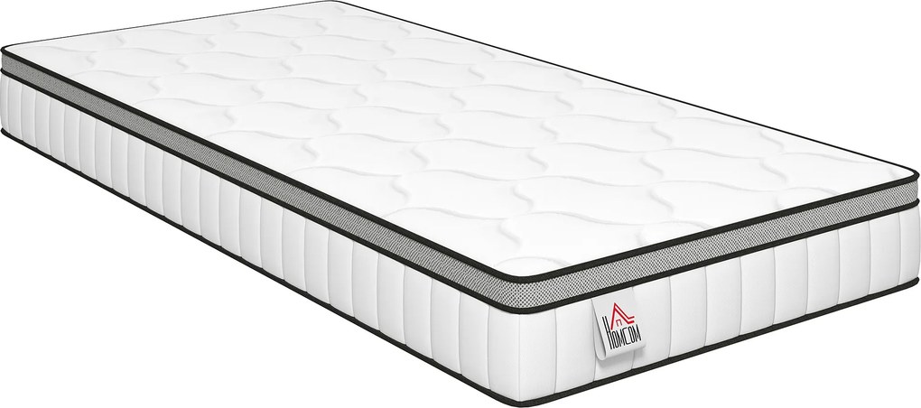 HOMCOM matrace 90 x 190 cm, výška 20 cm, 7-zónový taštičkový pružinový jádro s chladivým paměťovým pěnovým gelem
