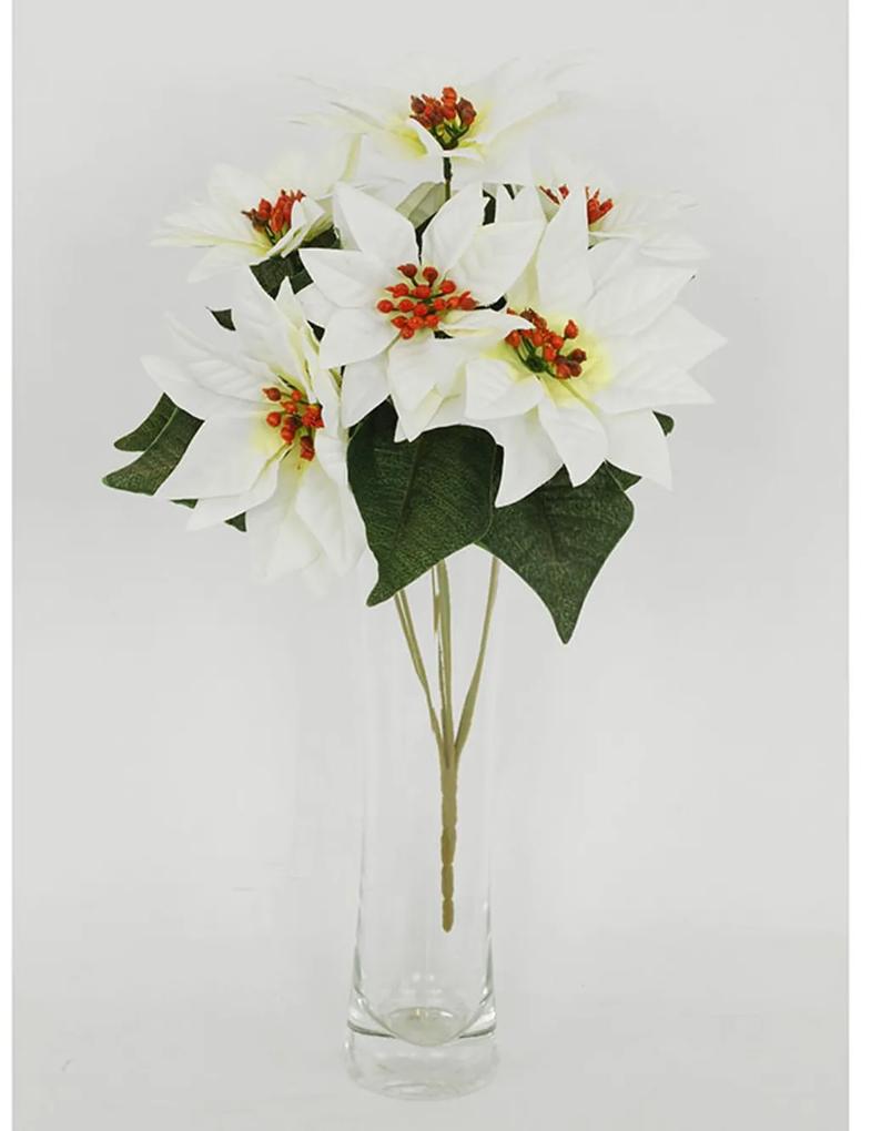 Puget vánočních růží, poinsécek bílých (7hlav). Květina umělá UK-0033