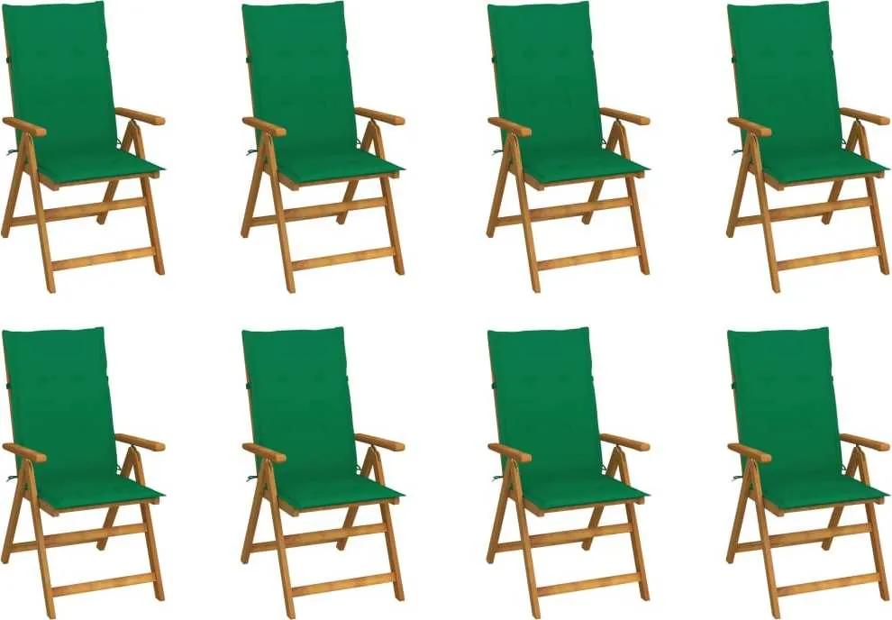 vidaXL Skládací zahradní židle s poduškami 8 ks masivní akácie [3075059] Barva: Zelená