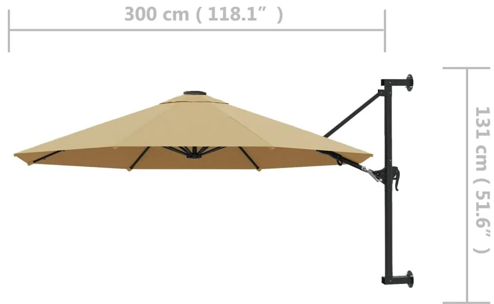 vidaXL Marketos Nástěnný slunečník s kovovou tyčí 300 cm barva taupe