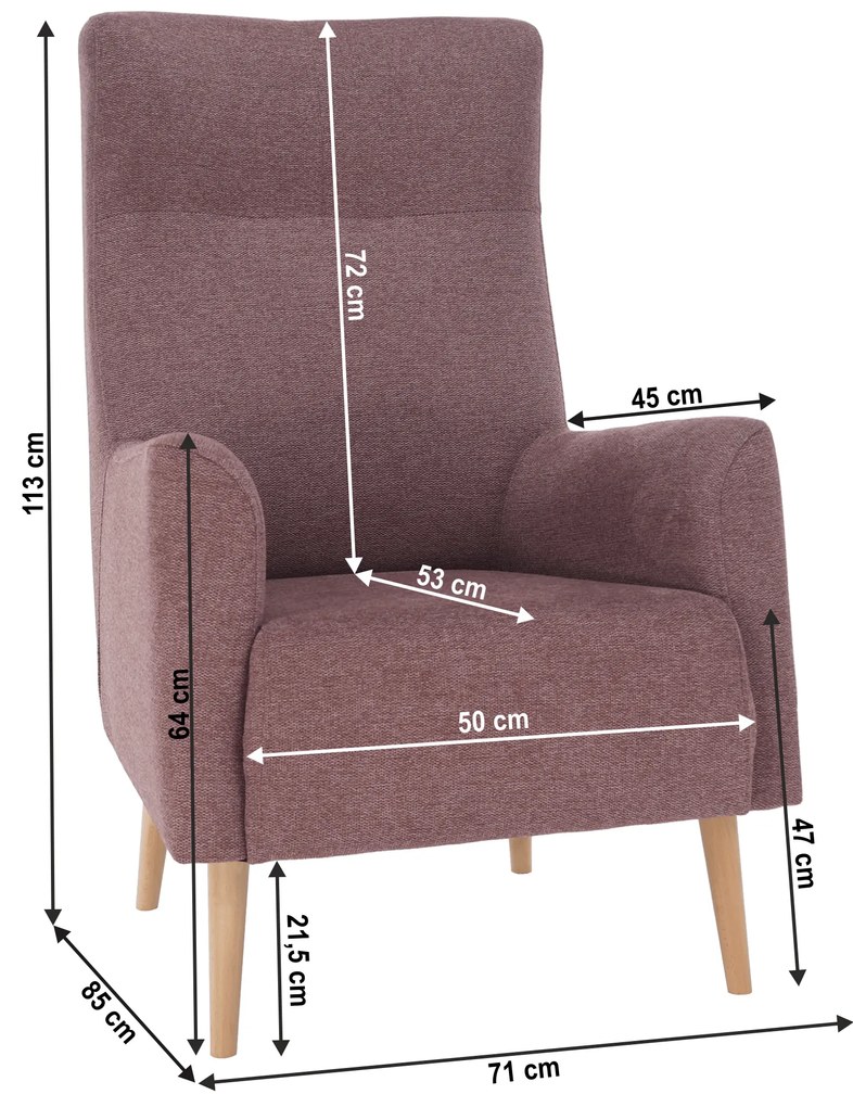 Kondela Křeslo ušák, starorůžová/buk, SAMY