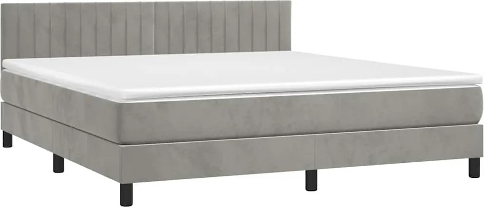 Box spring postel s matrací a LED světle šedá 180x200 cm samet 3134537