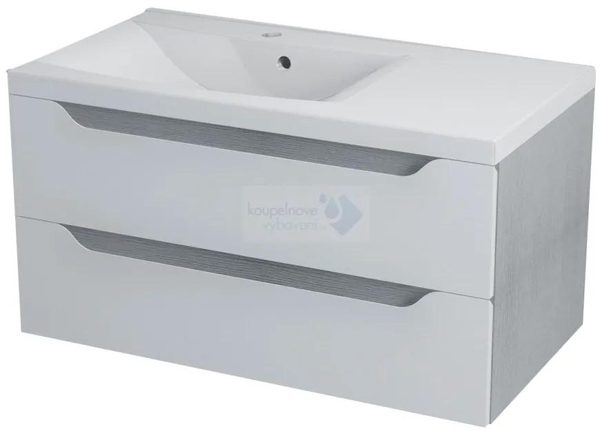 Sapho Wave Umyvadlová skříňka 90x45x48cm, levá, bílá/dub stříbrný, WA094L