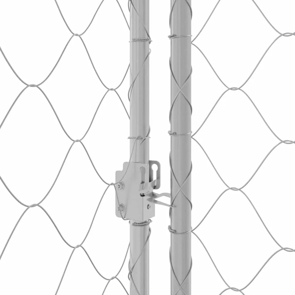 Psí klec s střechou Stříbrná 600 x 200 x 256 cm Ocel a PE 3368304