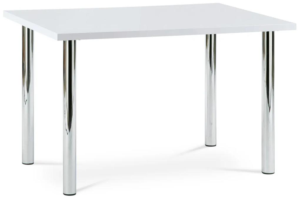 AUTRONIC Jídelní stůl 120x75 cm, chrom / vysoký lesk bílý