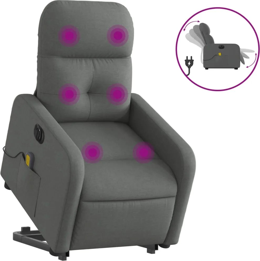 Elektrické zvedací masážní polohovací křeslo tmavě šedé textil 3206823