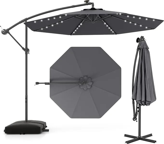 Costway Konzolový deštník Ø350 cm s 40 solárními LED světly a pytli s pískem