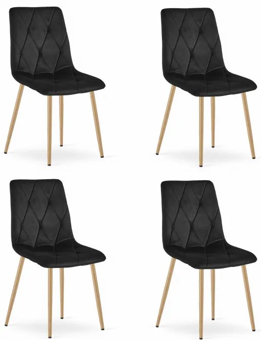 Set čtyř jídelních židlí LIBRA sametové černé / dřevěné nohy (4 ks)