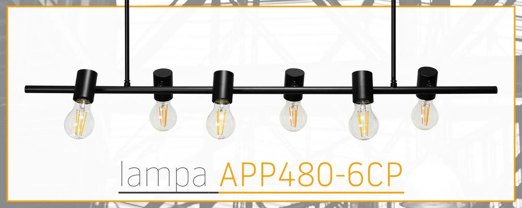 Toolight - Kovová industriální stropní lampa 6xE27 APP480-6CP, černá, OSW-00906