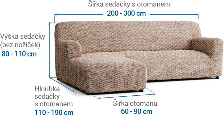 Bielastické potahy MOSAICO béžové sedačka s otomanem vlevo (š. 170 - 300 cm)