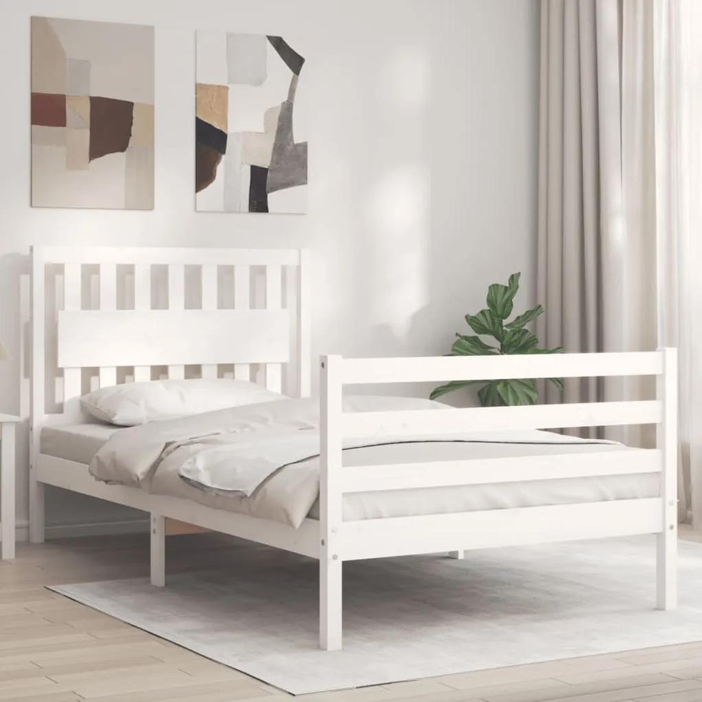 Rám postele s čelem bílý 100 x 200 cm masivní dřevo,  3194302