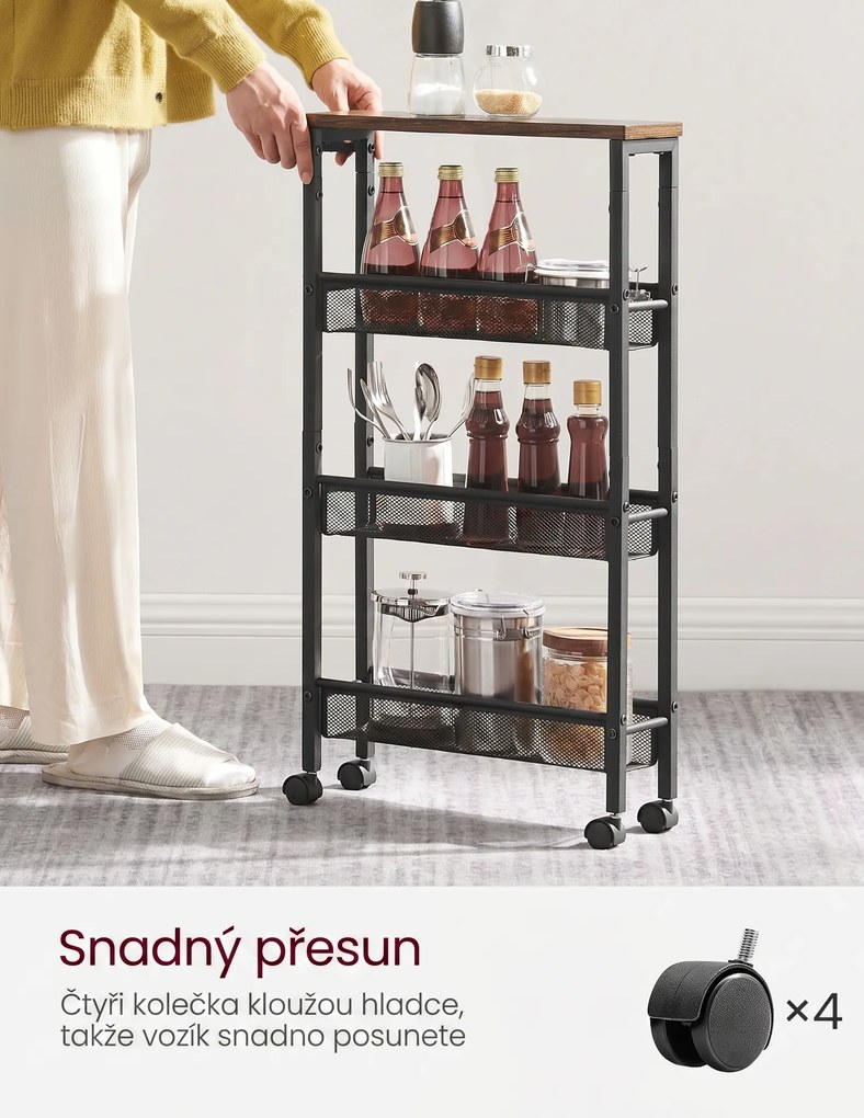 Pojízdný kuchyňský vozík Vasagle Compi 41 cm hnědý/černý