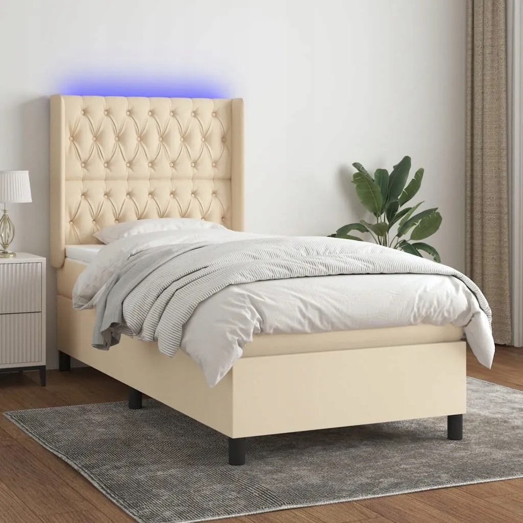 Box Spring Postel S Matrací A Led Textil Krémová Prošívaný design 80 x 20
