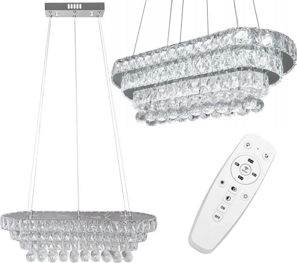 Toolight, Křišťálové závěsné stropní svítidlo LED 102W + dálkové ovládání APP417-CP, chromová, OSW-65015