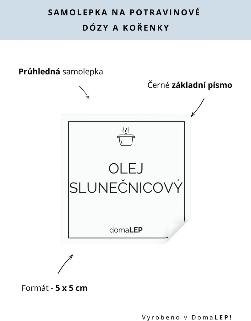Samolepka na láhev OLEJ SLUNEČNICOVÝ – průhledná, 5 x 5 cm, základní písmo