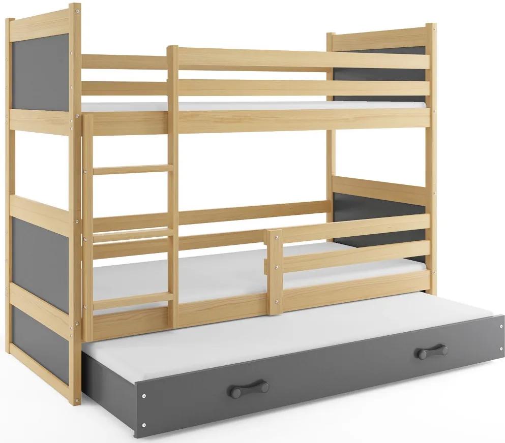 BMS Group Dětská patrová postel s přistýlkou RICO borovice Velikost postele: 160x80 cm, Barva šuplíku: Modrá