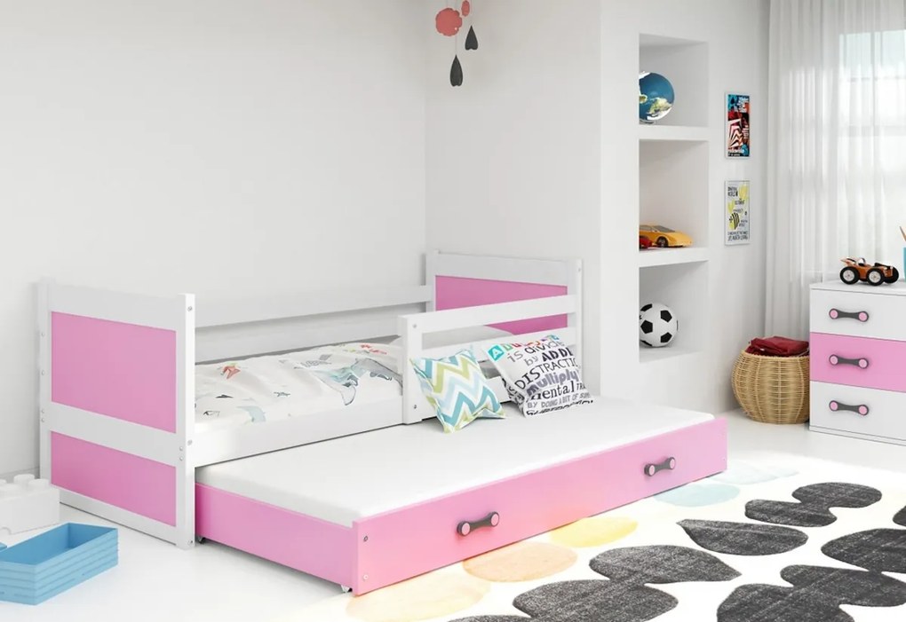 Expedo Dětská postel FIONA P2 + matrace + rošt ZDARMA, 90x200 cm, bílý, růžová