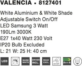 Nástěnné svítidlo NOVA LUCE VALENCIA E27 + LED na čtení 3000K 8127401 bez žárovky