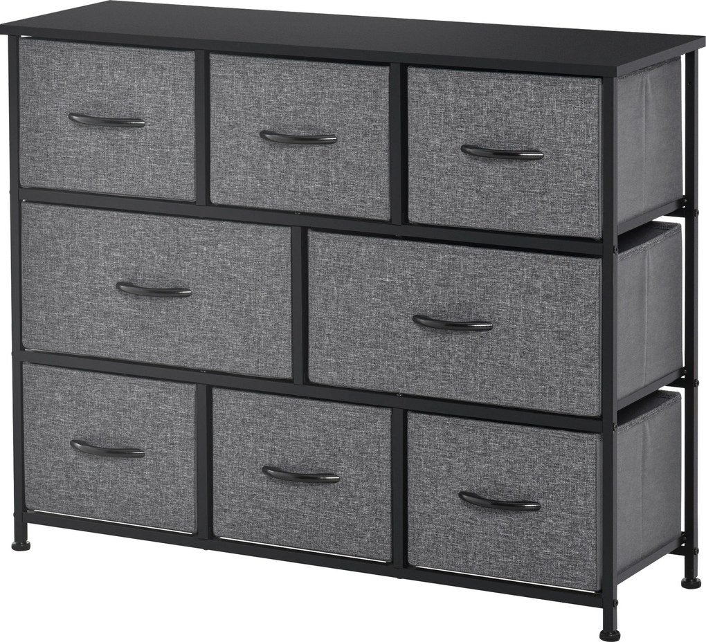 HOMCOM Komoda s 8 textilními zásuvkami, úložná skříň s úchyty, kovový rám, moderní design do ložnice, obývacího pokoje v tmavě šedé barvě | Aosom