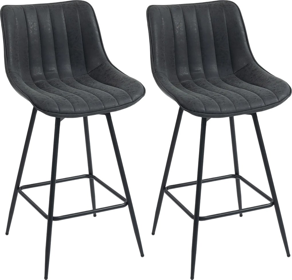 HOMCOM 2-Pack Bar Stools, 26.8 in Swivel Counter Stools with Backrest, Padded PU Leather, Footrest & Steel Legs for Kitchen Island and Dining – Black