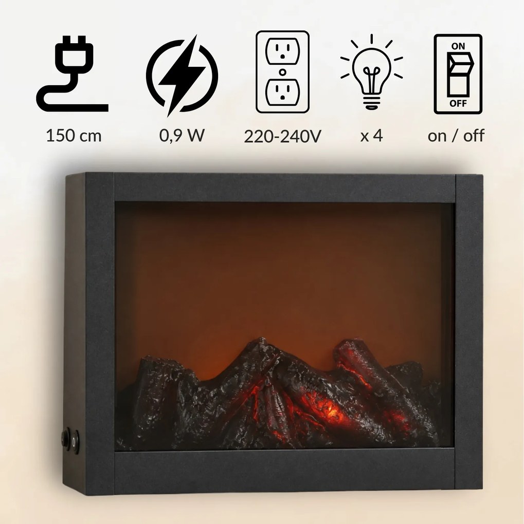 Dekorativní LED krb, kovový, 10 x 29 x 23 cm